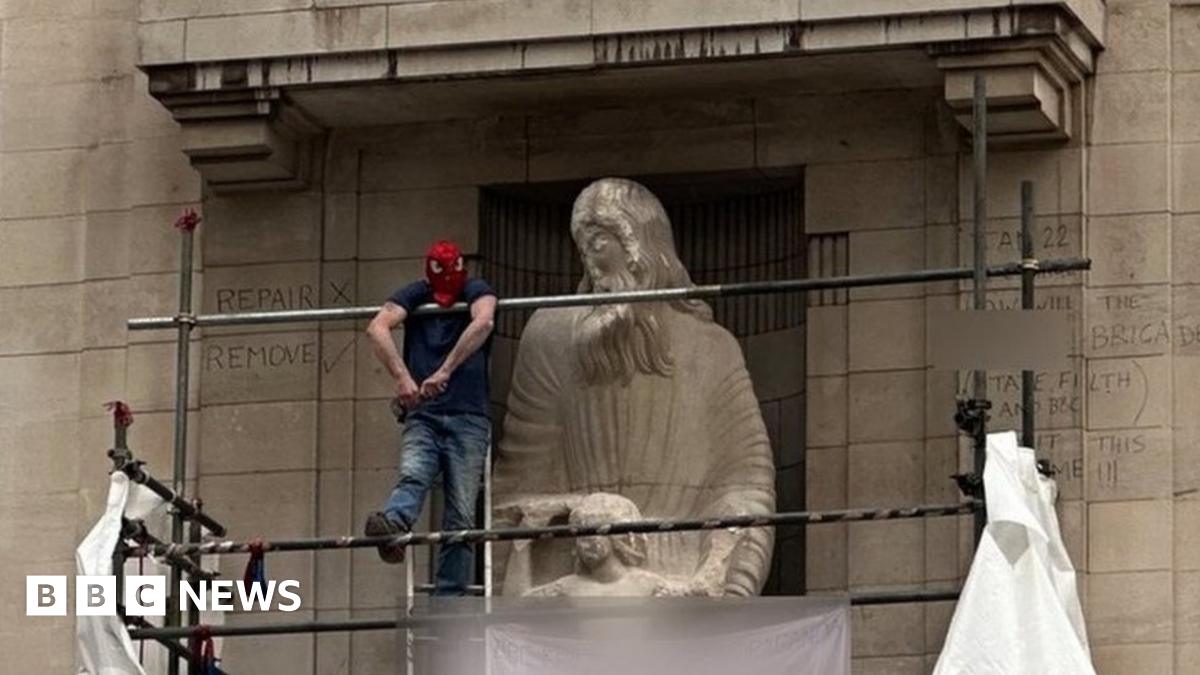 Man arrested after damage done to Eric Gill statue at BBC headquarters ...
