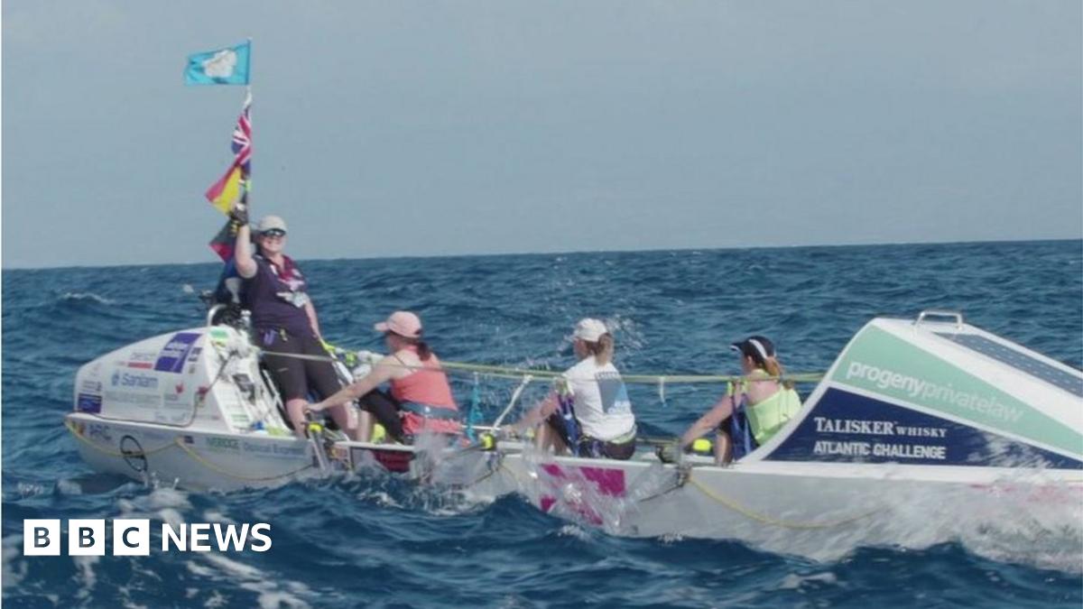Yorkshire women start 'oldest rowers' Atlantic challenge - BBC News