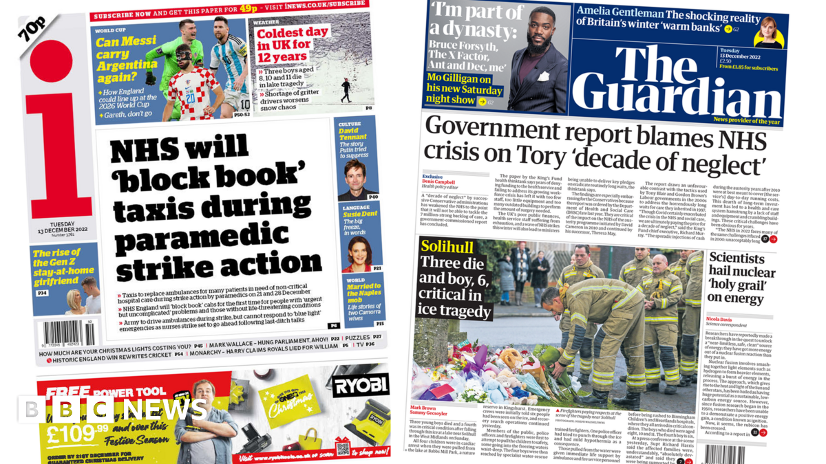 Newspaper headlines: Strikes, ice tragedy, and Harry and Meghan latest ...