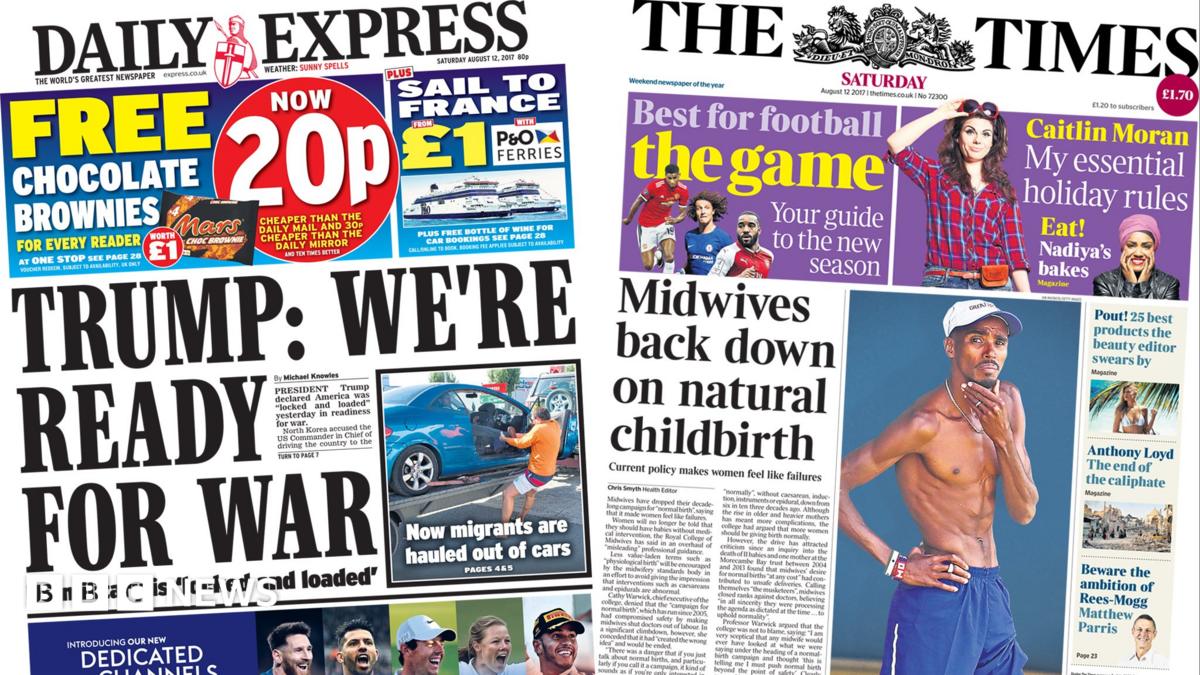 Newspaper headlines: US 'locked and loaded' and childbirth rethink ...