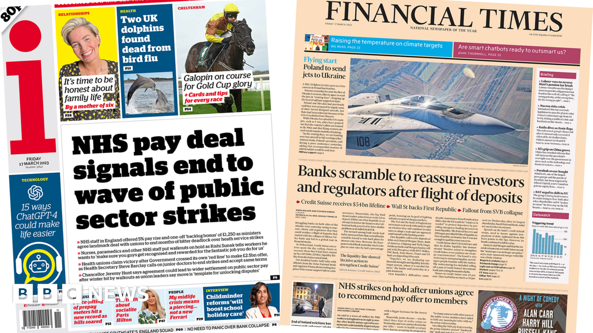 Newspaper headlines: NHS pay deal and 'Banks try to reassure investors ...