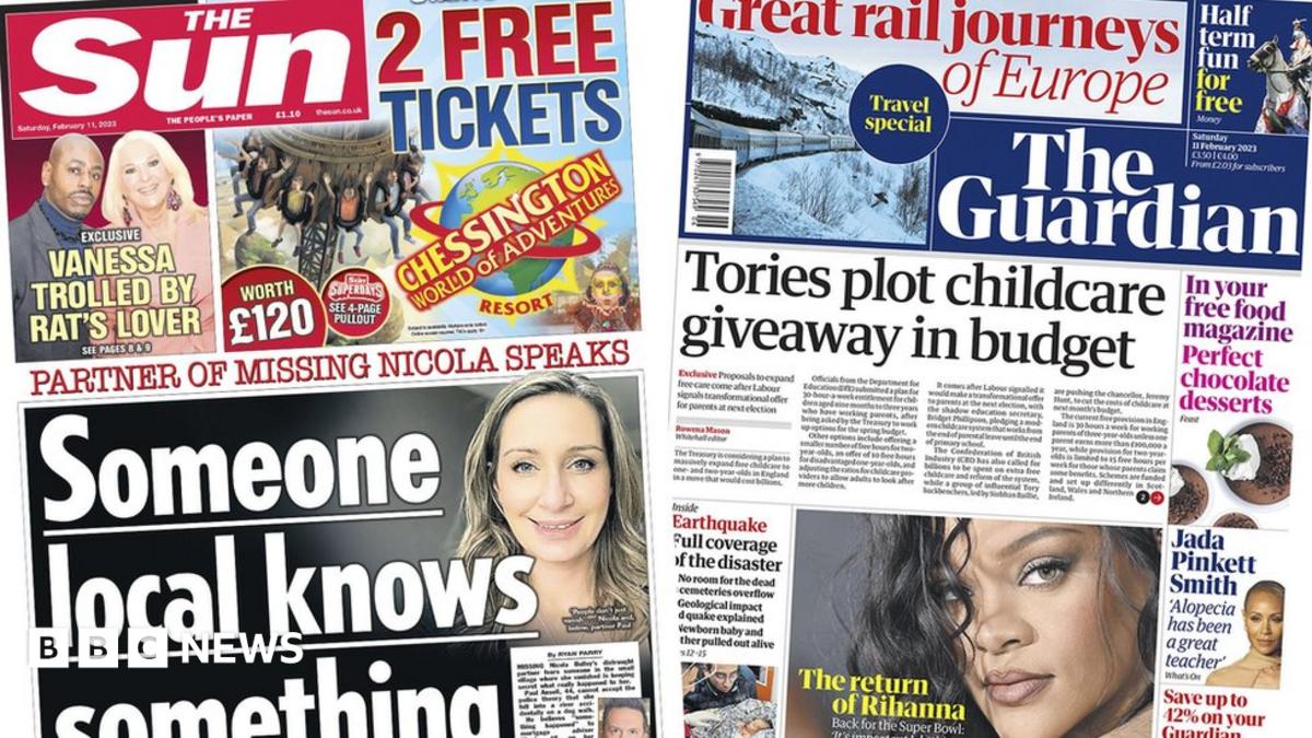Newspaper headlines: 'Someone knows something' and 'childcare giveaway ...