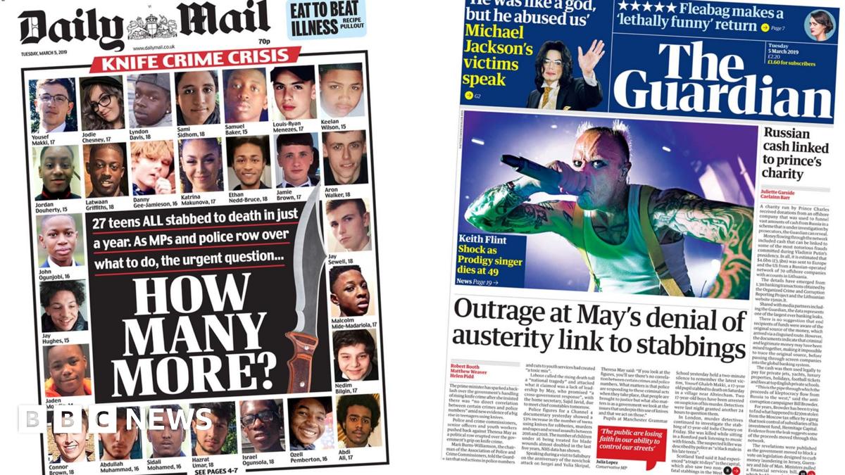 Newspaper headlines: Knife crime, Prodigy star's death - BBC News