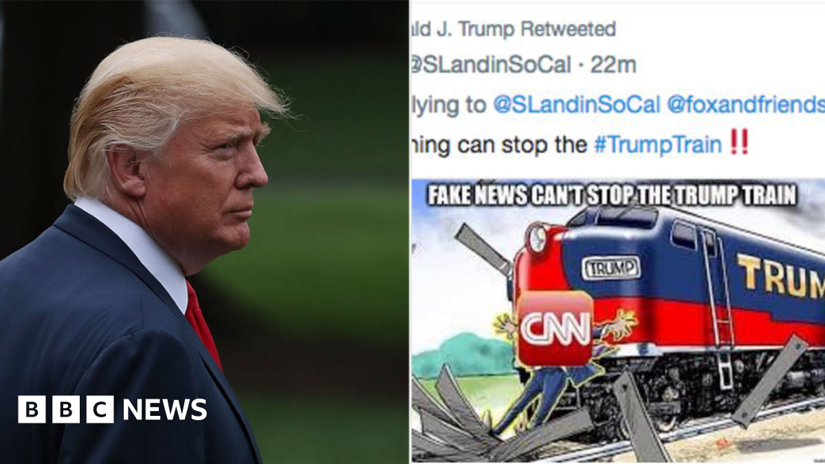 Trump tweets cartoon of train hitting CNN reporter - BBC News