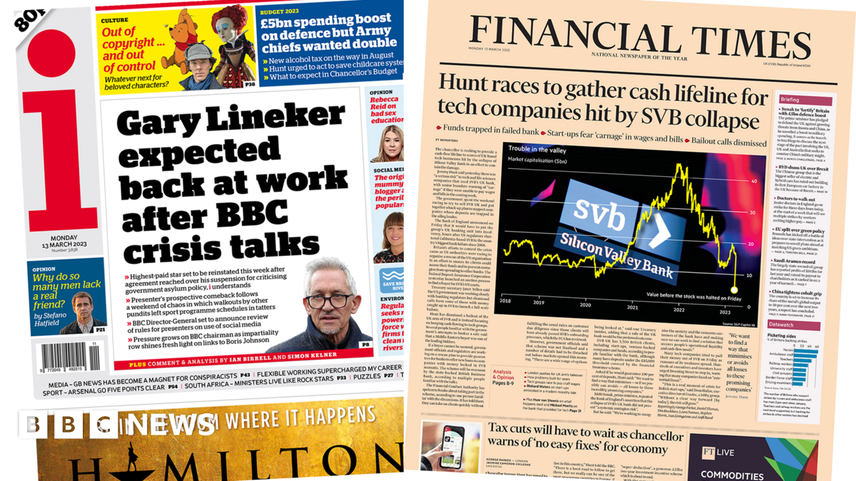 Newspaper headlines: Lineker 'to return' and Silicon Valley Bank ...