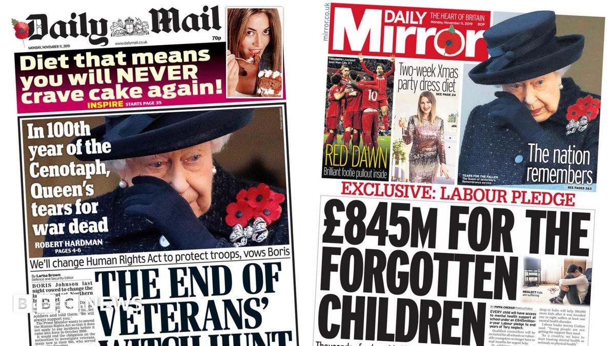 Newspaper headlines: 'Queen's tears' as UK marks Remembrance Sunday ...
