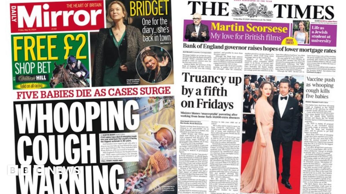 Newspaper headlines: 'Whooping cough warning' and Friday 'truancy up ...