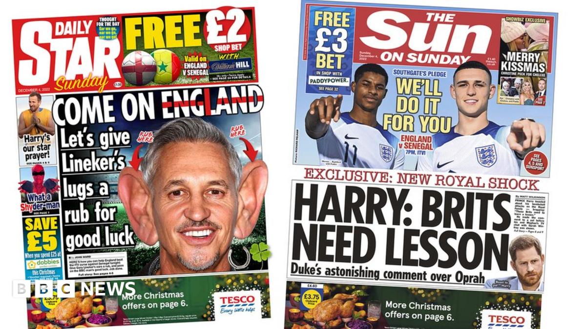 Newspaper headlines: 'Come on England' and Prince William warning - BBC ...