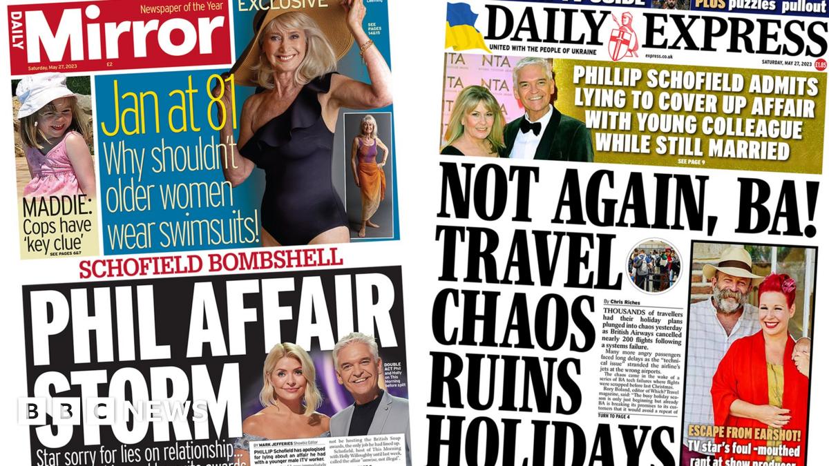 Newspaper headlines: 'Phil affair storm' and 'travel chaos ruins ...