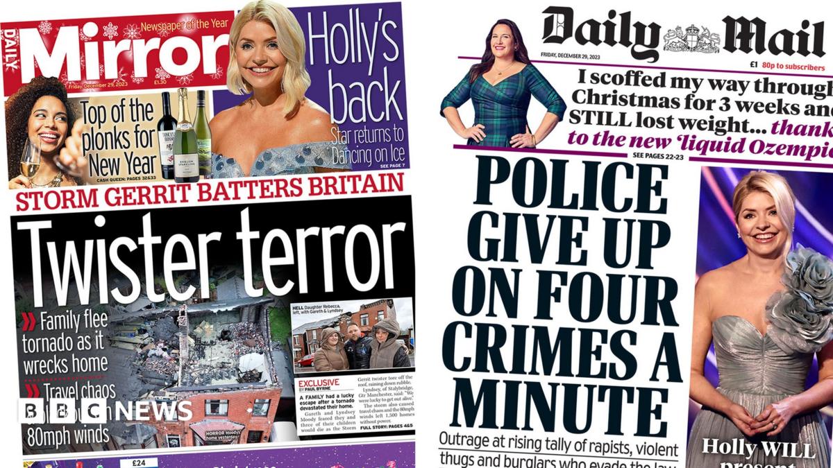 Newspaper headlines: 'Twister terror' and 'abandoned' police inquiries ...