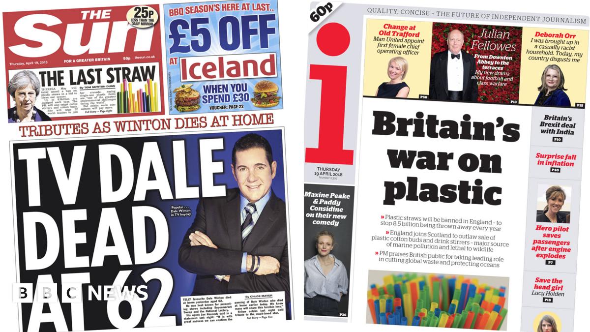 Newspaper headlines: Dale Winton tributes and 'war on plastic' - BBC News