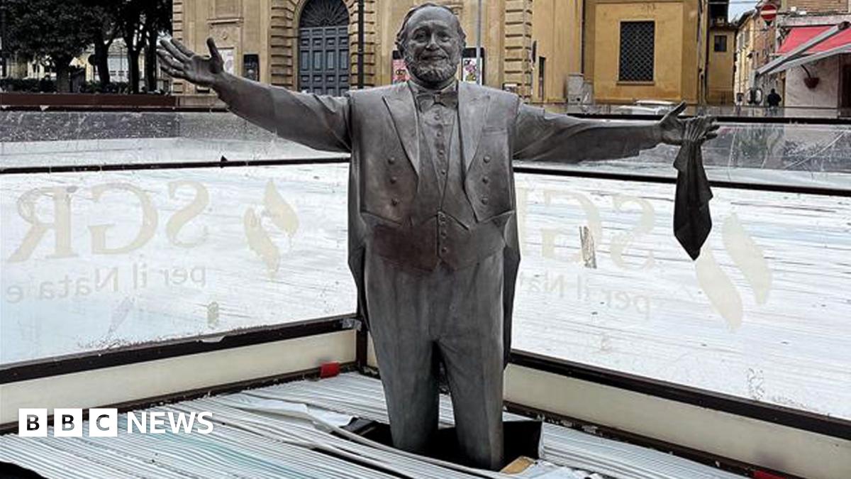 Pavarotti statue frozen knee-deep in ice rink strikes wrong note in ...