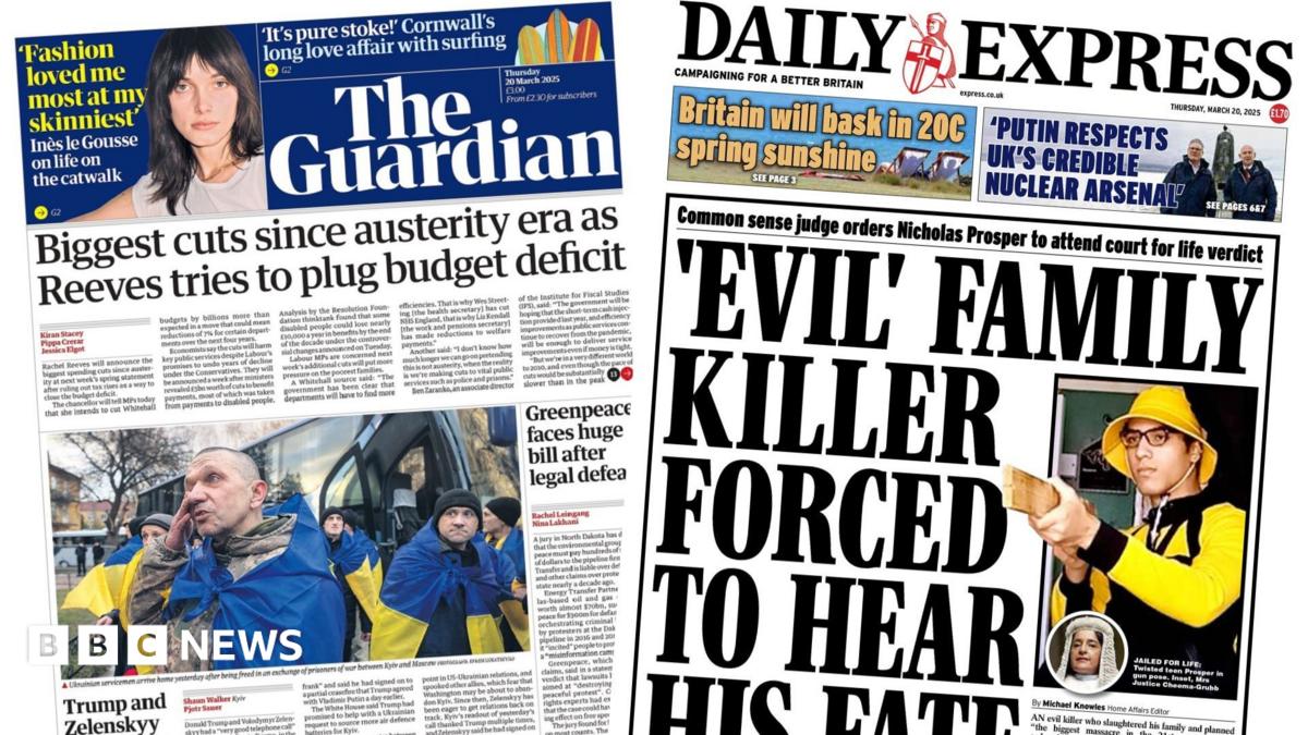 Newspaper headlines: 'Biggest cuts since austerity' and 'evil' family ...
