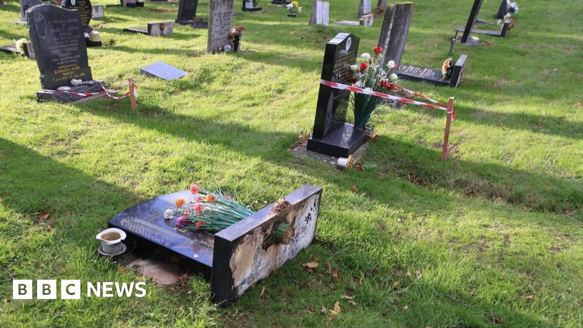 Row after council flattens Studley headstones in topple test - BBC News