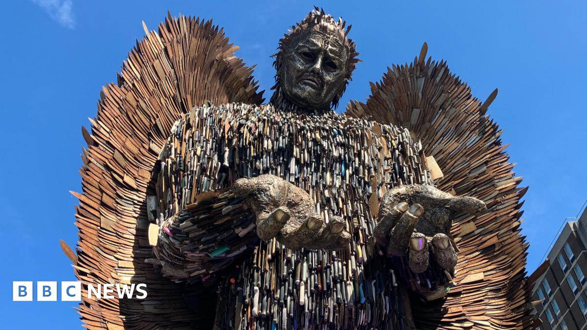 Angel sculpture made from 100,000 seized knives exhibited in Ely - BBC News
