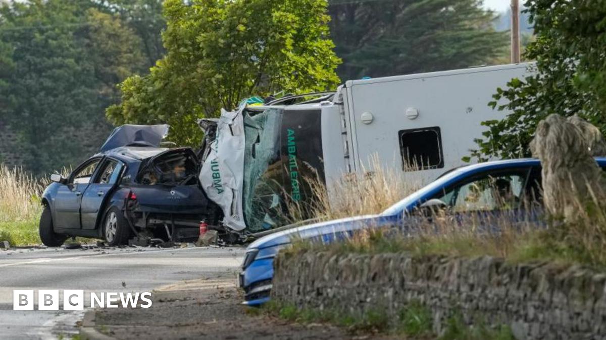 Four in hospital after ambulance and car crash in Moray - BBC News
