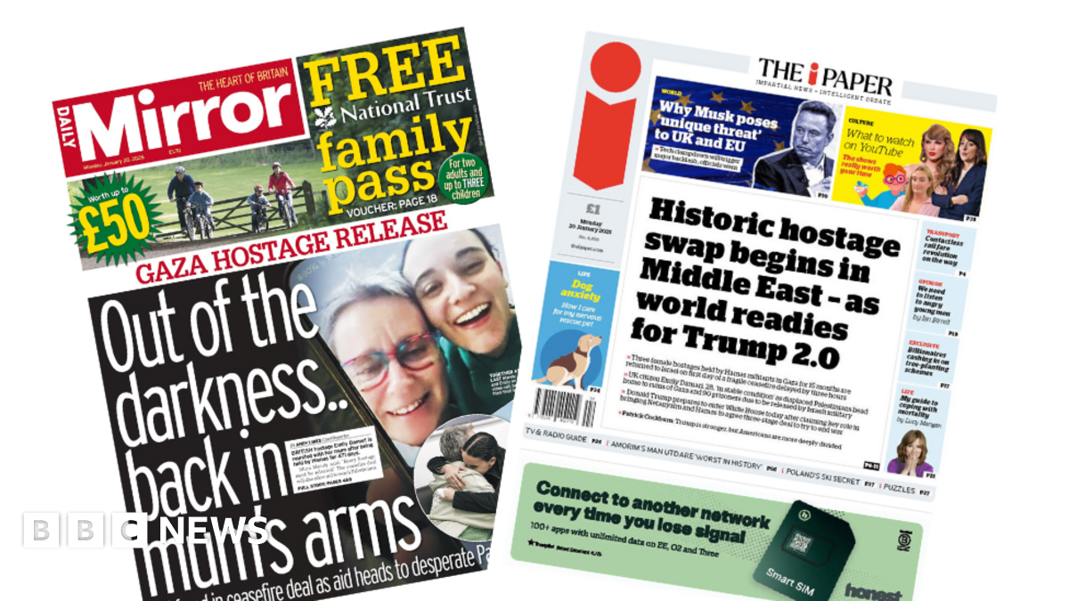 Newspaper headlines: 'Gaza hostages out' and 'world readies' for Trump ...