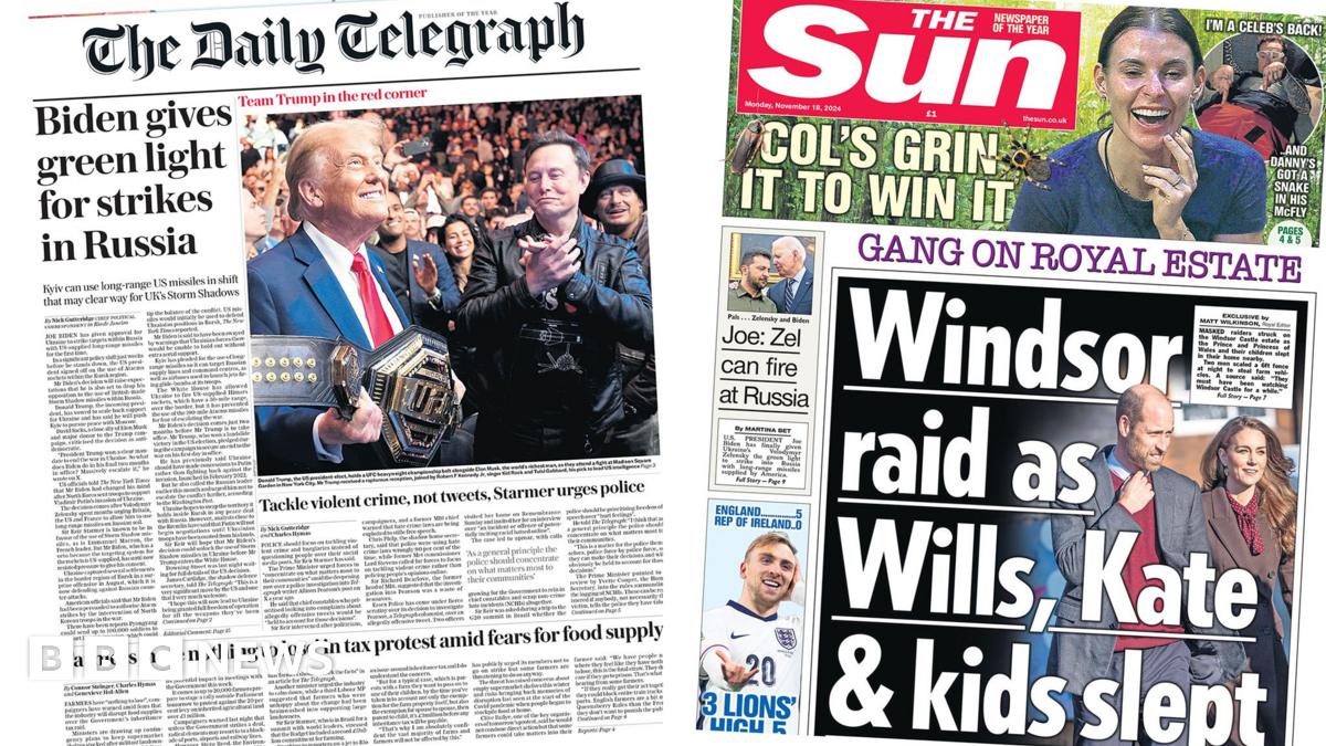 Newspaper headlines: US 'lifts ban' on strikes in Russia and royal ...