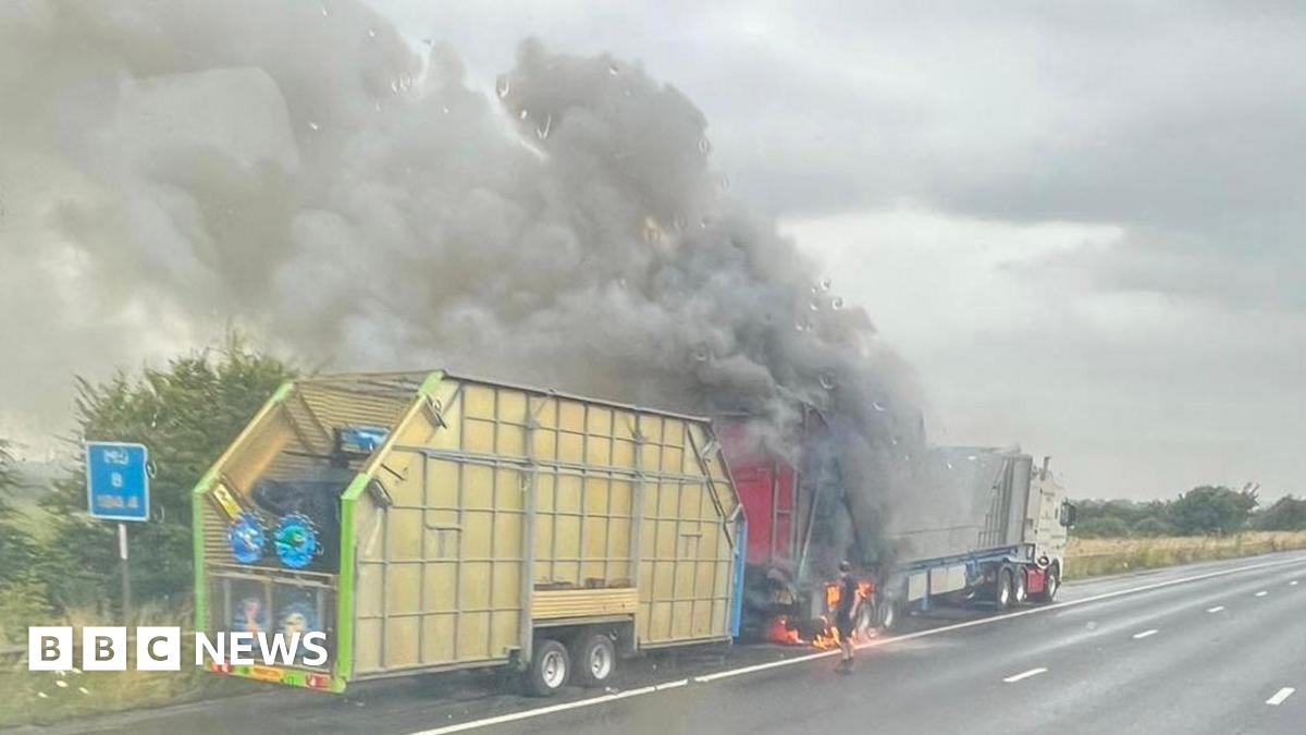 M5 reopens after fairground ride caught fire - BBC News