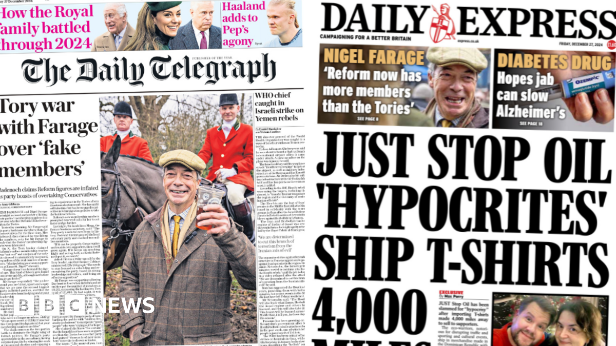Newspaper headlines: 'Tory war with Farage' and Just Stop Oil ...