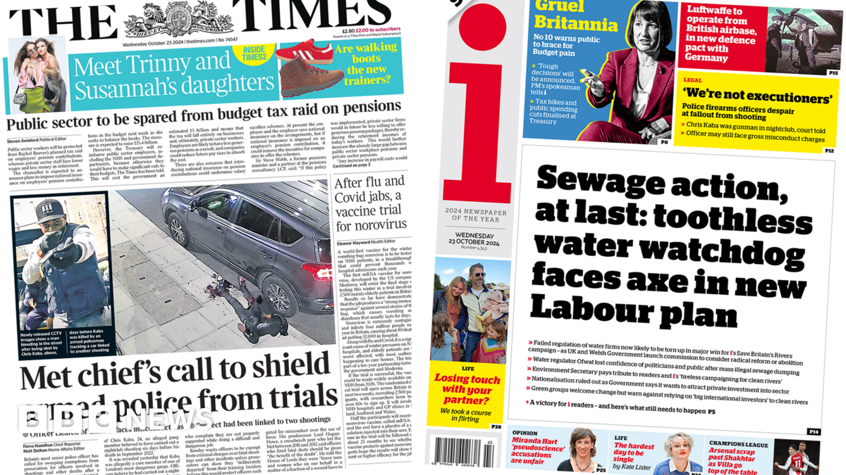 Newspaper headlines: 'Call to shield police from trials' and Ofwat ...