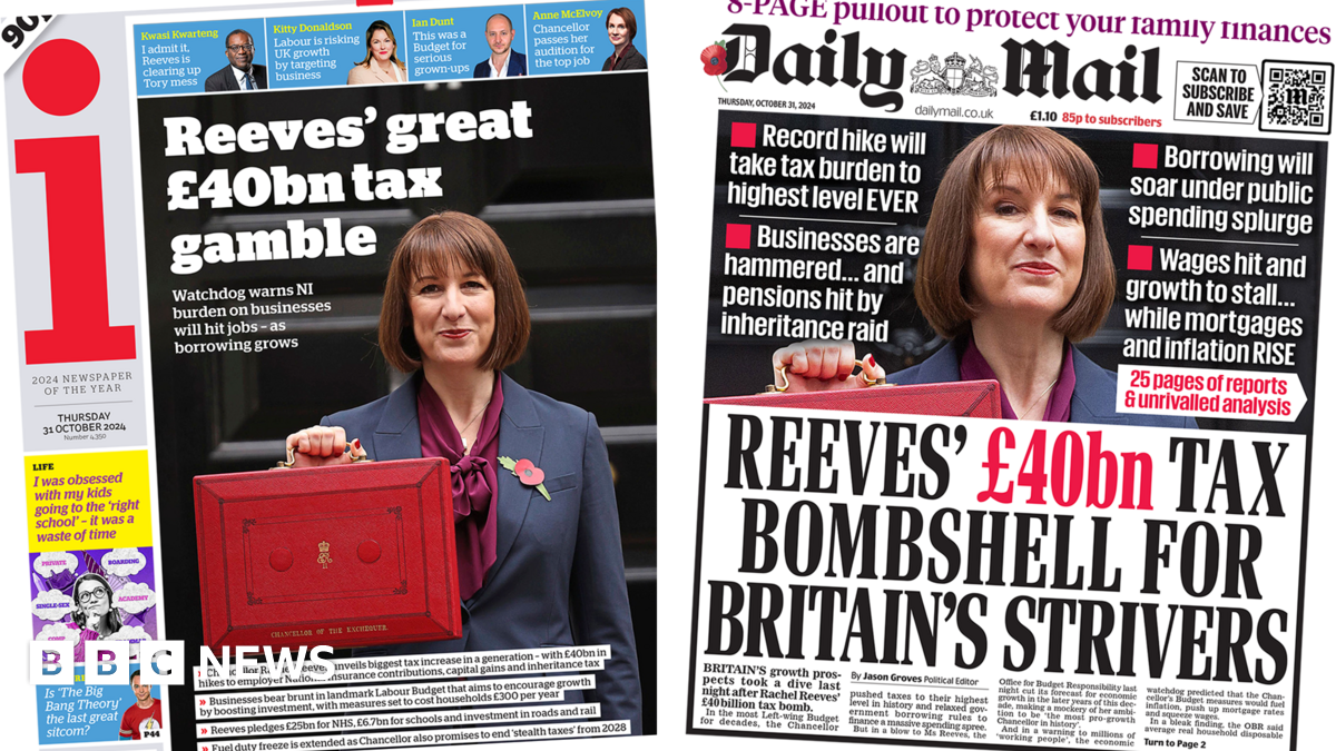Newspaper headlines: 'Reeves' £40bn tax gamble' and 'bombshell for ...