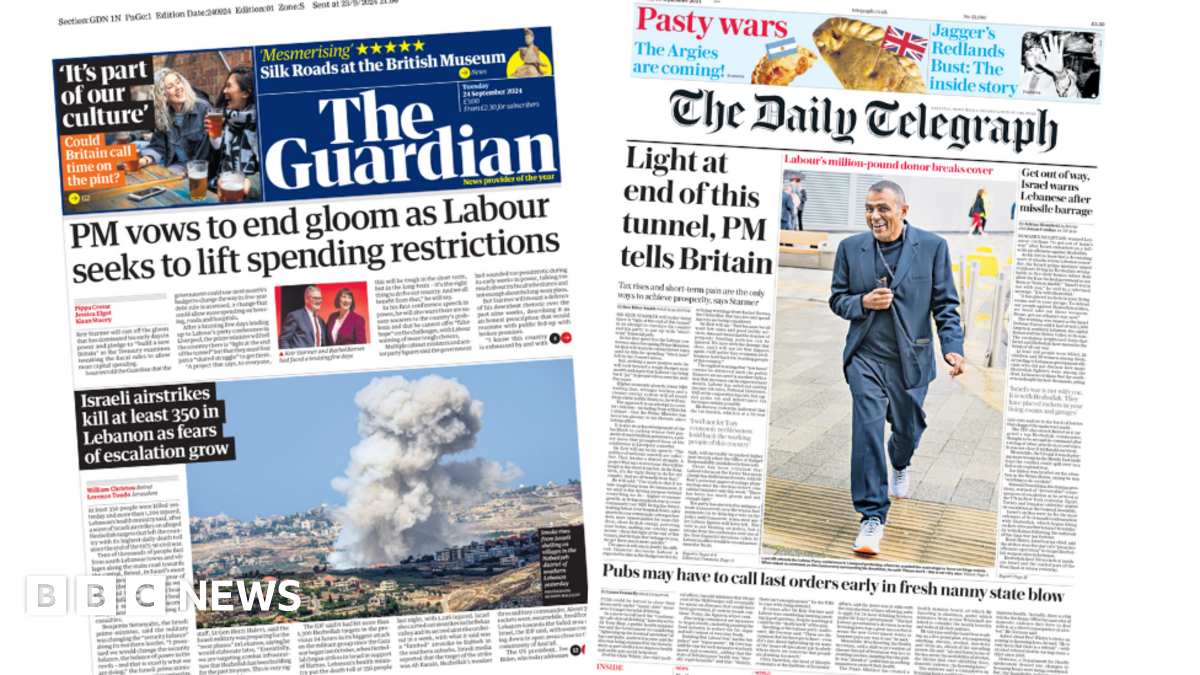Newspaper headlines: PM to 'end gloom' and donor 'breaks cover' - BBC News