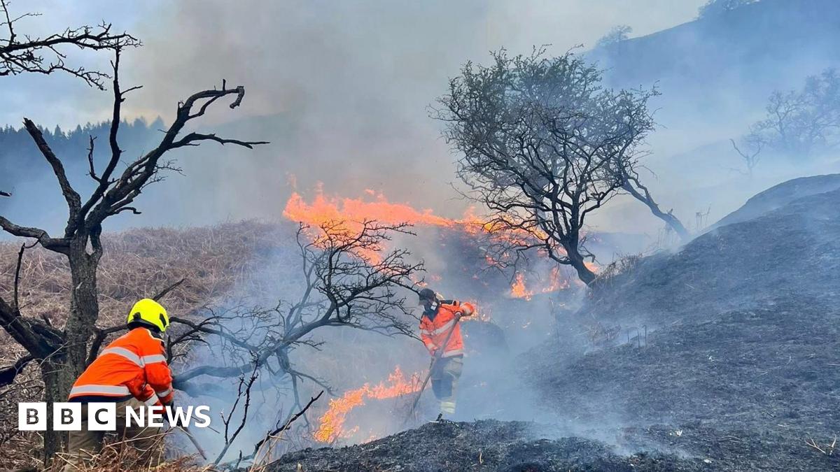 Moorland fire breaks out near North Yorkshire railway line - BBC News