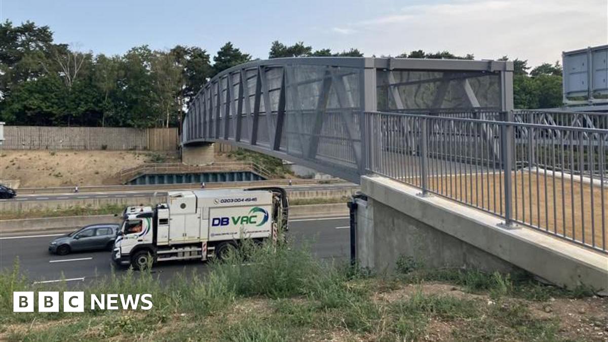 New footbridge over M3 motorway in Surrey officially opened - BBC News