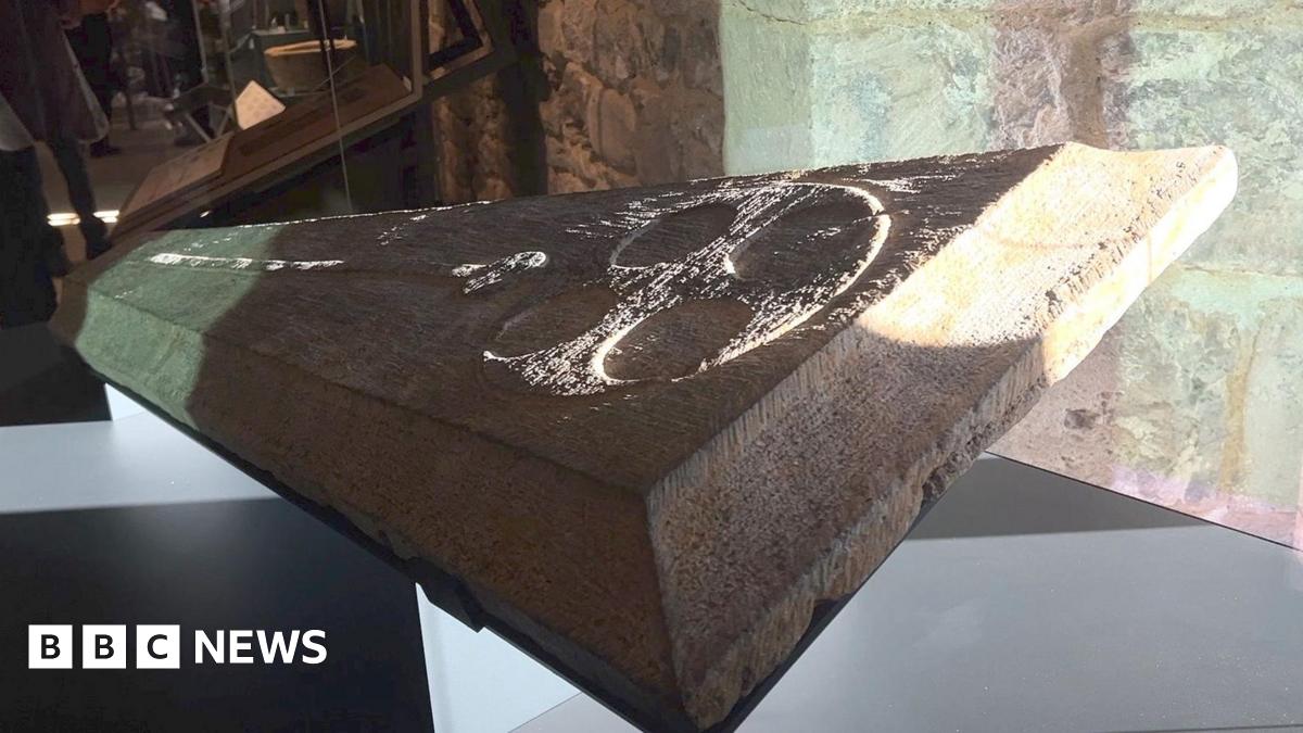 Mortar Wreck: Medieval grave slab goes on display - BBC News