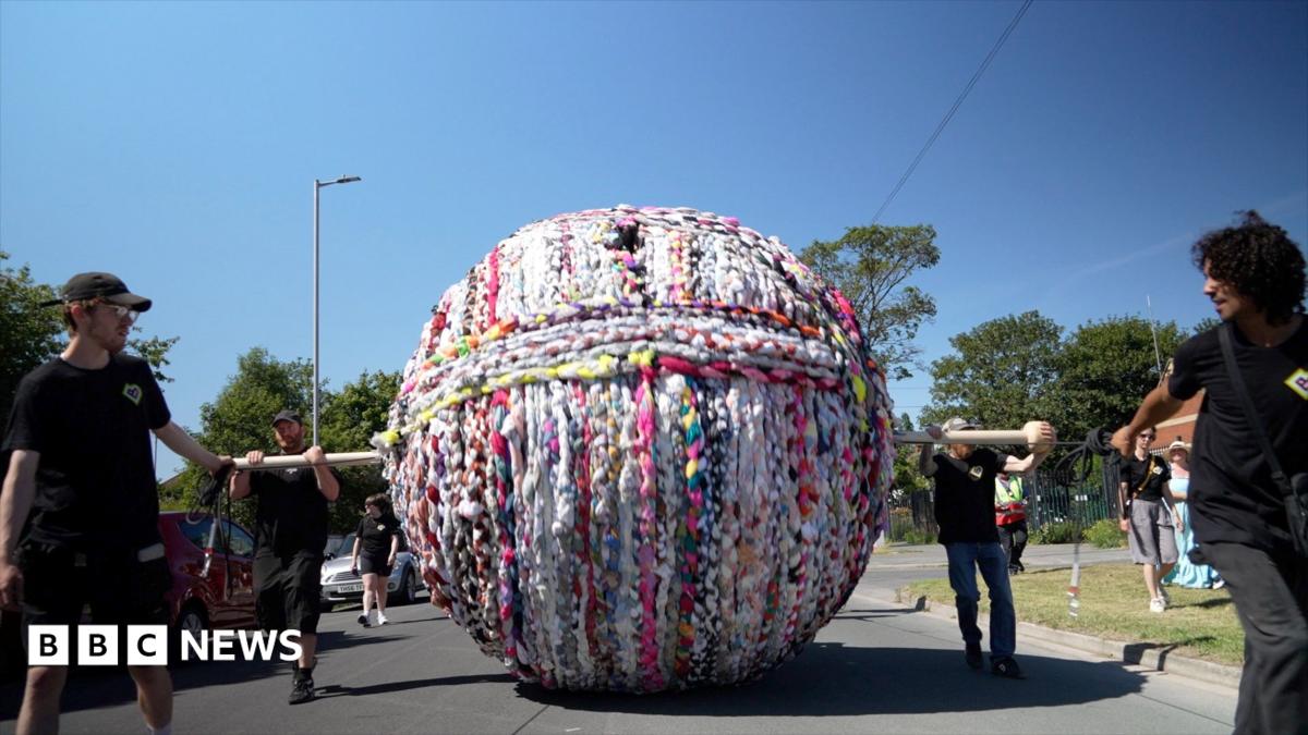 Giant ball of yarn rolled through Bradford neighbourhood - BBC News