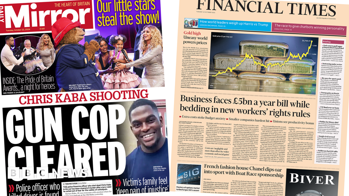 Newspaper headlines: 'Gun cop cleared' and 'workplace reforms could ...