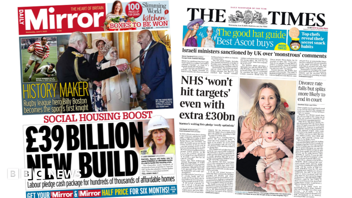 Newspaper headlines: '£39bn new build' and 'jobs slump' - BBC News