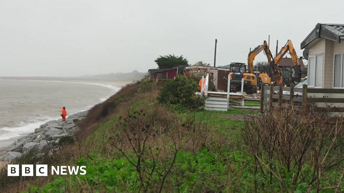 Pakefield chalets being demolished due to coastal erosion - BBC News