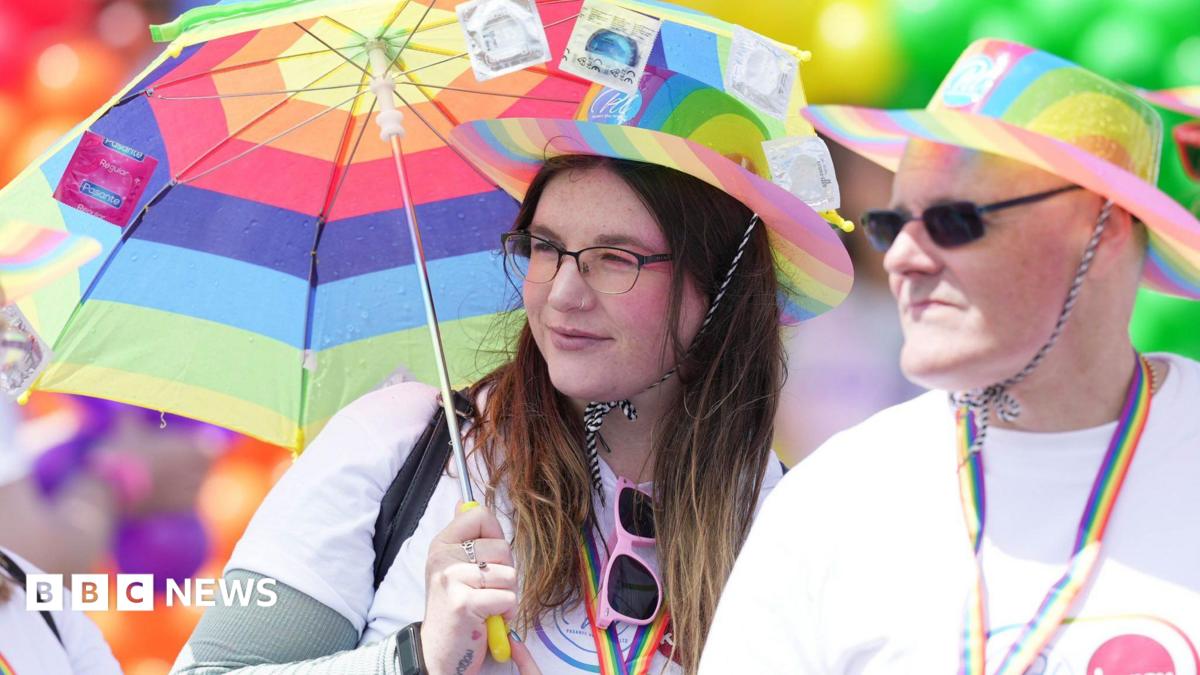 Worthing: Hundreds turn out to take part in Pride parade - BBC News
