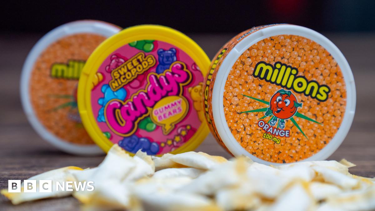 Extra-strong nicotine pouches packaged like children's sweets - BBC News