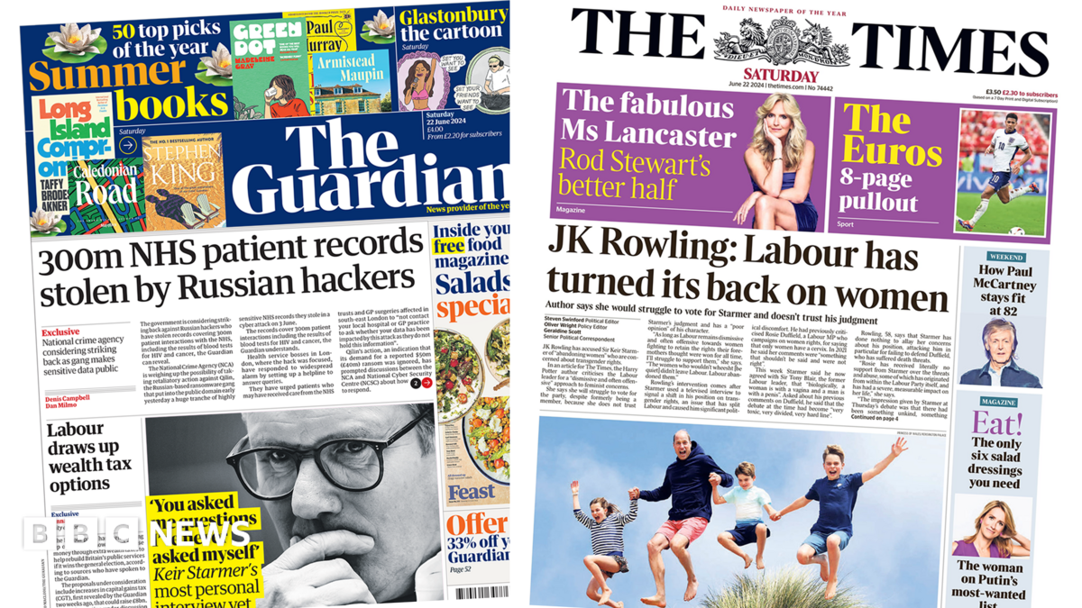 Newspaper headlines: '300m NHS records stolen' and Rowling attacks ...