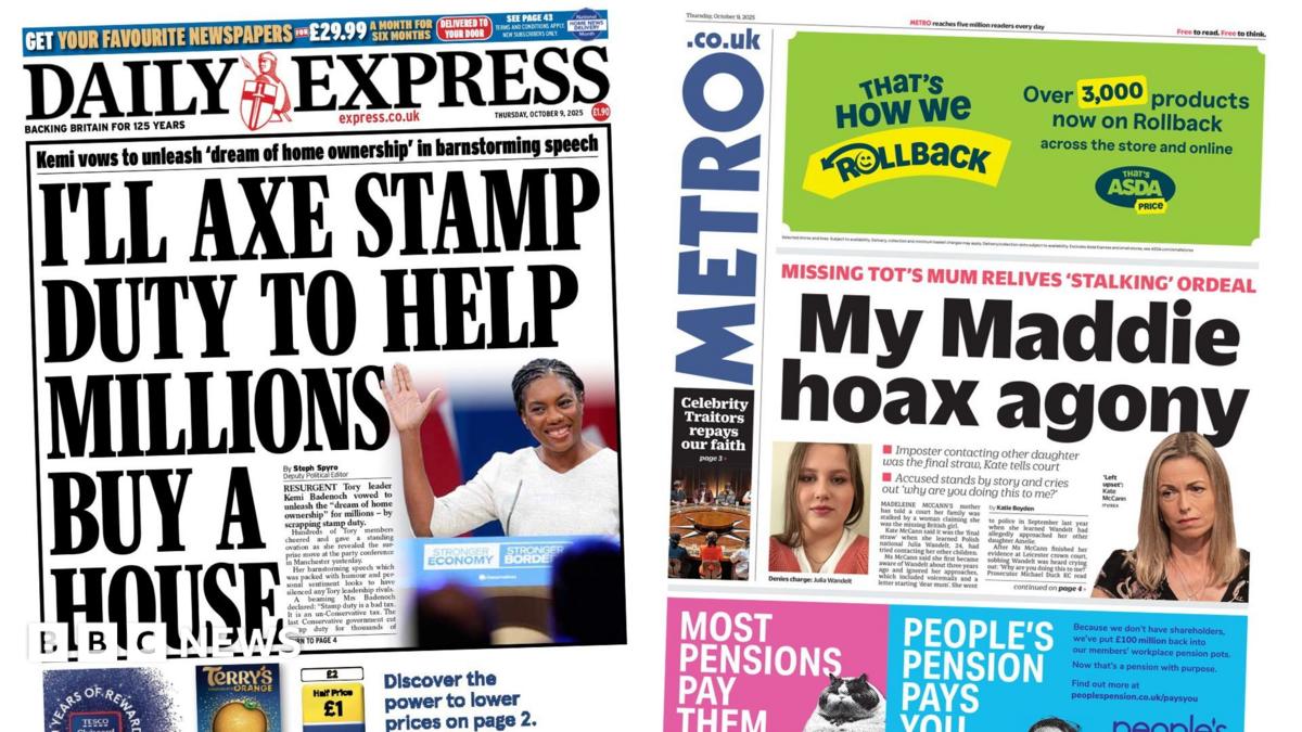 Newspaper headlines: 'I'll axe stamp duty' and 'My Maddie hoax agony ...