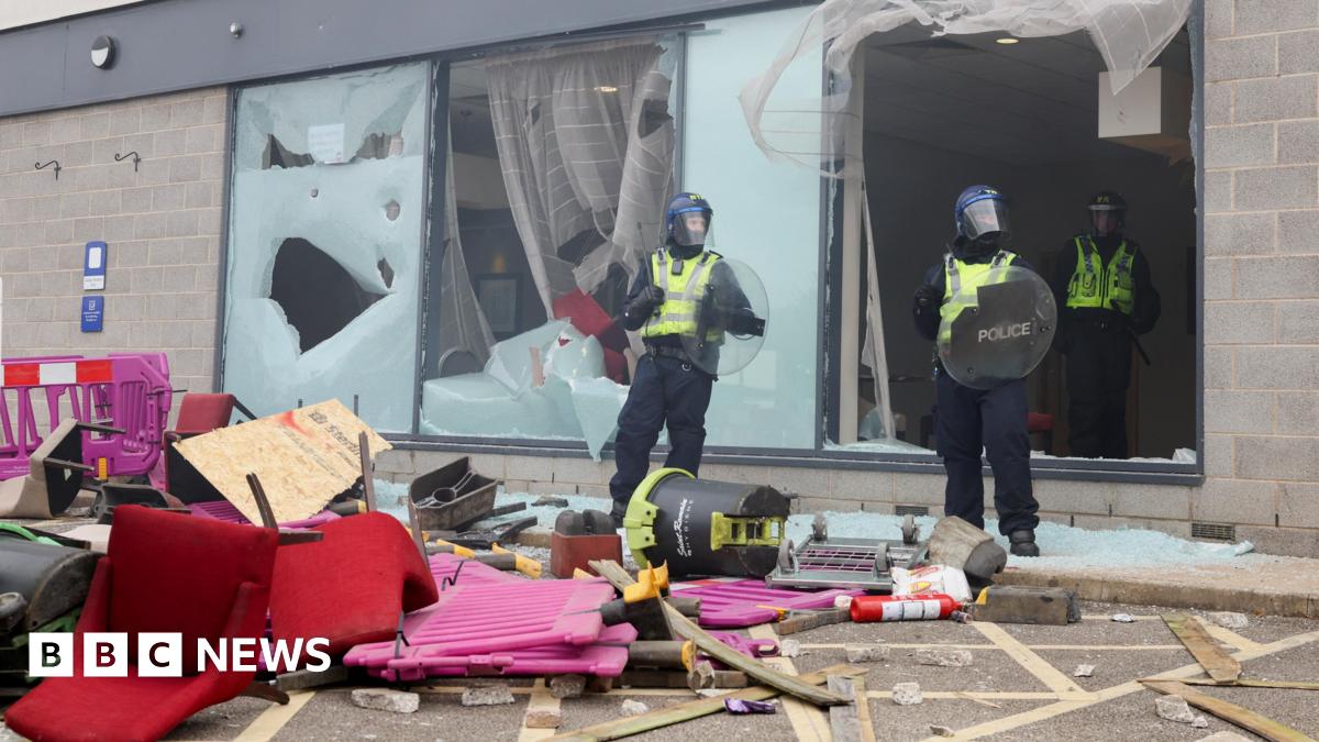 Watch: Inside the Rotherham hotel rioters attacked - BBC News