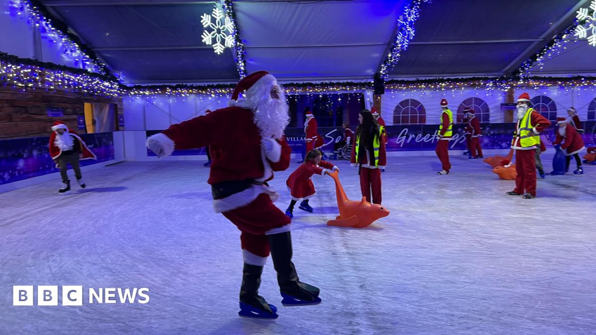 Festive santas attempt to break world record on Somerset ice rink - BBC ...