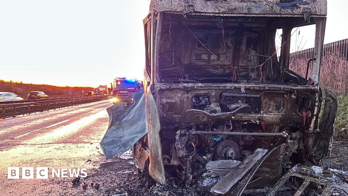 M11 partially closed as emergency services respond to lorry fire - BBC News