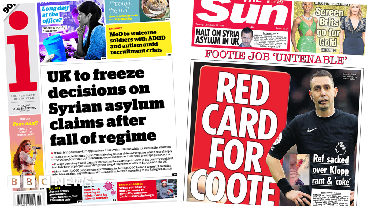 Newspaper headlines: UK to freeze Syria asylum claims and 'Red card for ...
