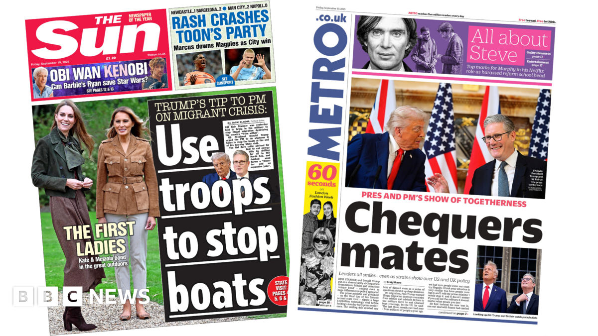 Newspaper headlines: 'Use troops to stop boats' and 'Chequers mates ...