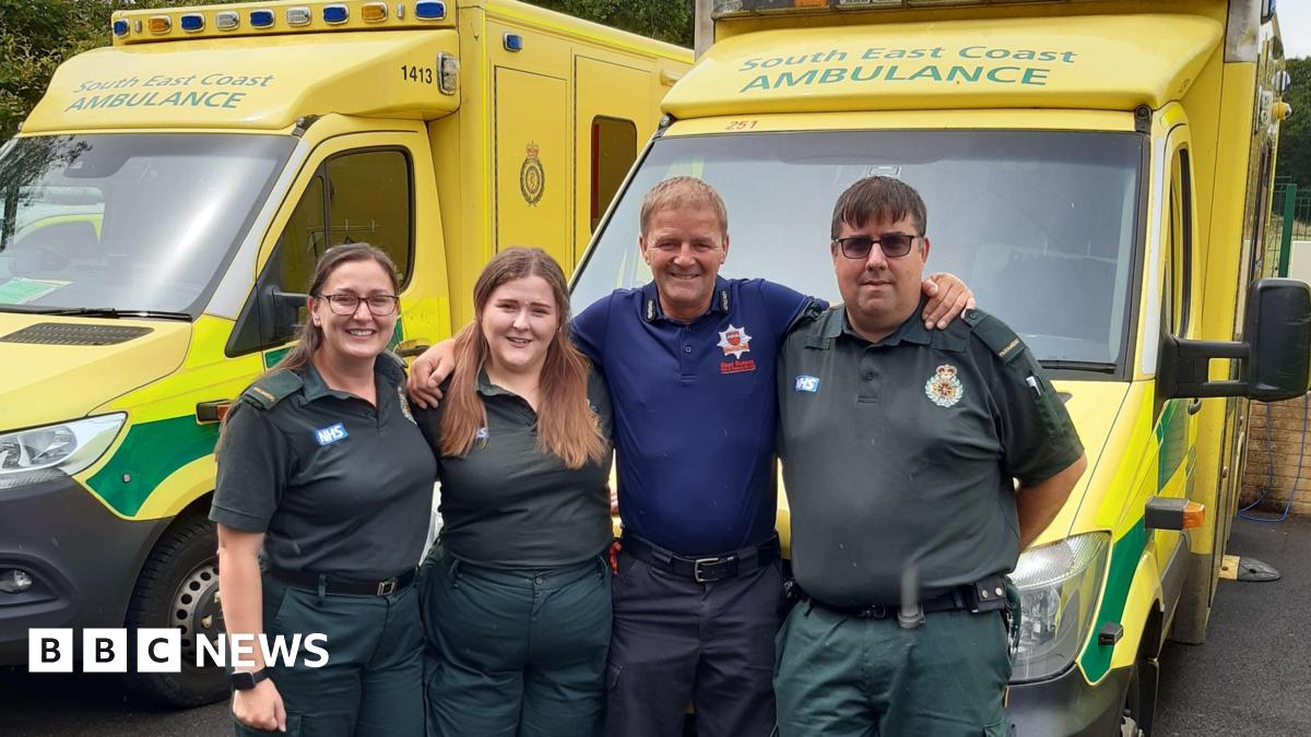 Eastbourne: Fire officer thanks paramedics who saved his life - BBC News