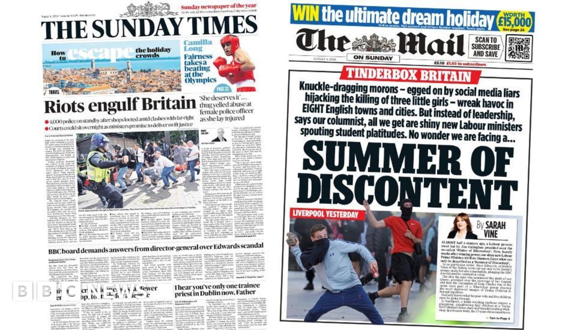 Newspaper headlines: 'Riots engulf Britain' and 'summer of discontent ...