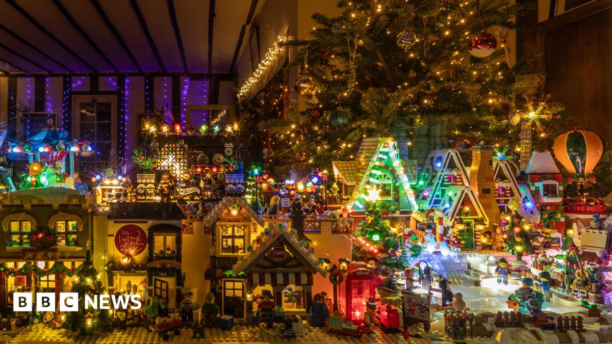Cambridgeshire village features in festive window Lego display - BBC News