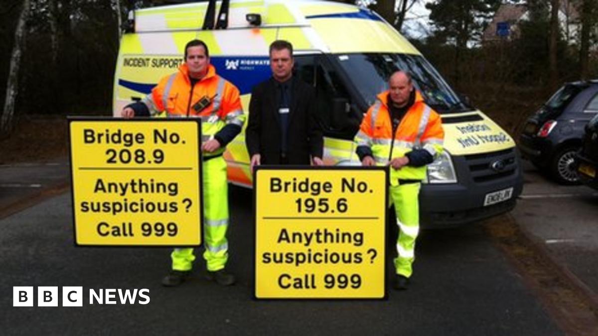 Posters on A14 bridges warn Suffolk motorists of falling objects - BBC News