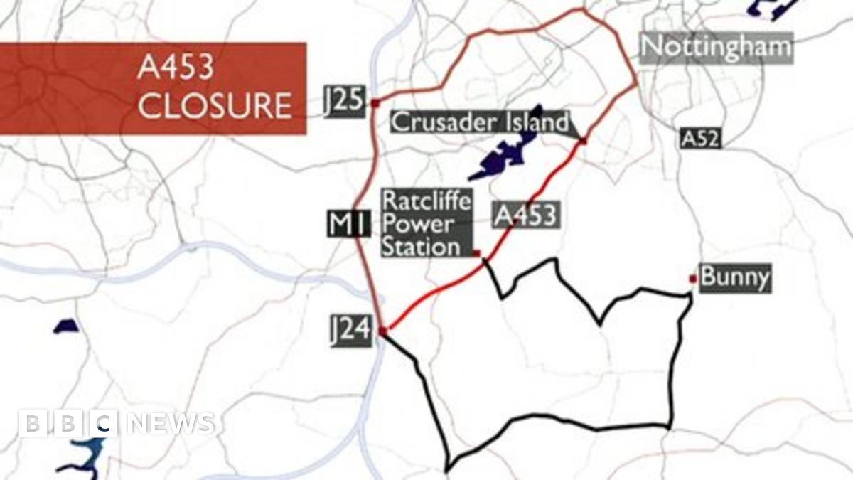 Nottinghamshire's A453 overnight road closure starts - BBC News