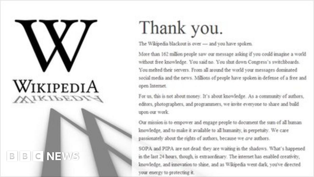 Sopa and Pipa protests not over, says Wikipedia - BBC News