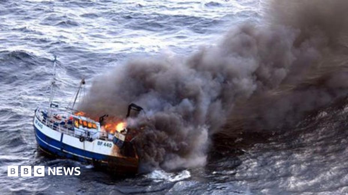 Fishermen rescued after Banff boat Onward catches fire off Orkney - BBC ...